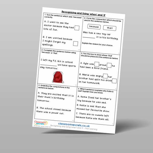 Year 2 Recognising And Using When And If Prior Learning 2 Resource | Classroom Secrets