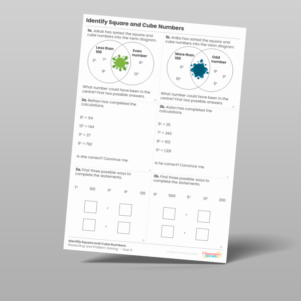 Year 6 Identify Square And Cube Numbers Reasoning And Problem Solving ...