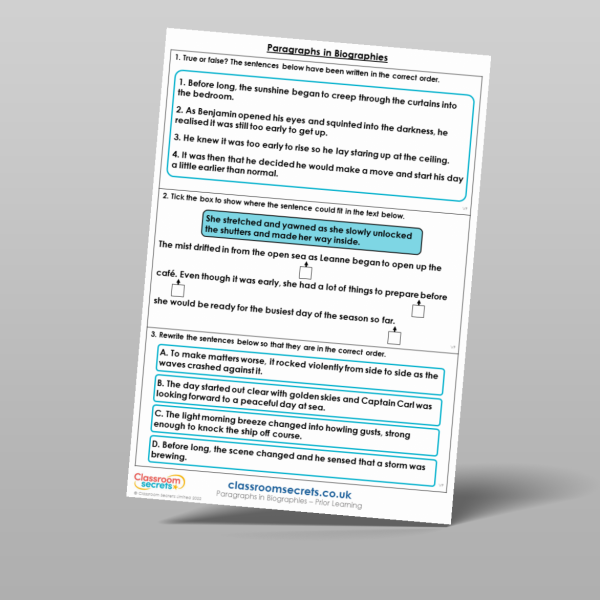Year 3 Paragraphs In Biographies Prior Learning Resource | Classroom ...