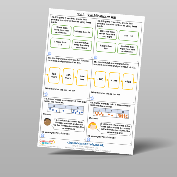 Year 3 Find 1 10 Or 100 More Or Less Reasoning And Problem Solving Resource Classroom Secrets
