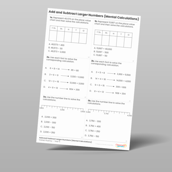 Year 5 Add And Subtract Larger Numbers Mental Calculations Varied ...