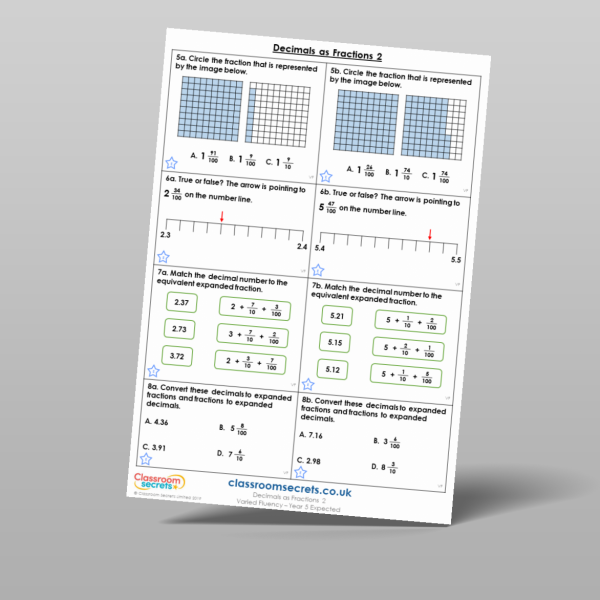 Year 5 Decimals As Fractions 2 Varied Fluency Resource | Classroom Secrets