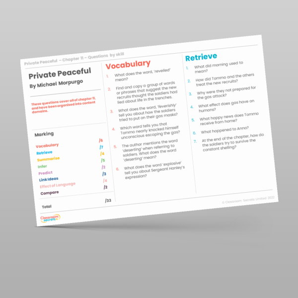 UKS2 Reading Skills Private Peaceful Chapter 11 Resource | Classroom ...