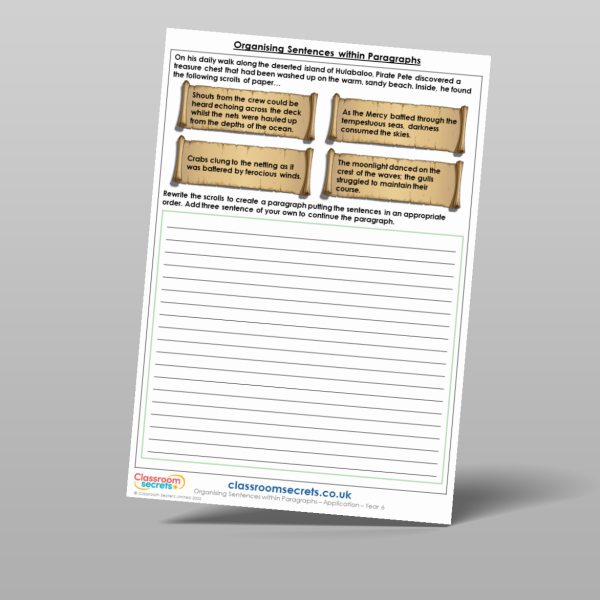 Year 6 Organising Sentences Within Paragraphs Application Resource ...