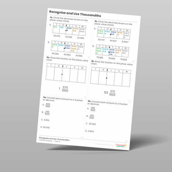 Year 5 Recognise And Use Thousandths Varied Fluency Resource ...