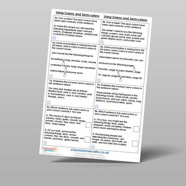 Year 6 Using Colons And Semi Colons Varied Fluency Resource | Classroom ...
