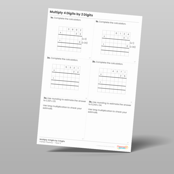 Year 5 Multiply 4 Digits By 2 Digits Varied Fluency Resource ...
