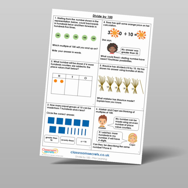 Year 4 Divide By 100 Prior Learning Resource | Classroom Secrets