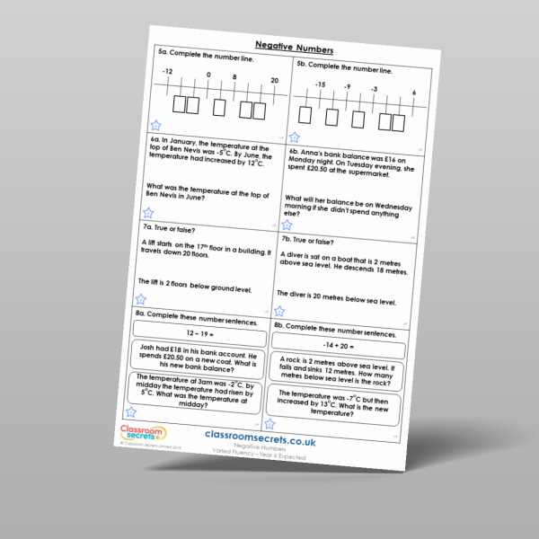Year 6 Negative Numbers Varied Fluency Resource | Classroom Secrets