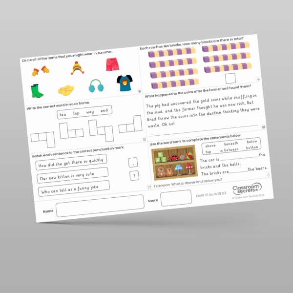 Year 1 Early Morning Work Summer Week 10 Resource | Classroom Secrets