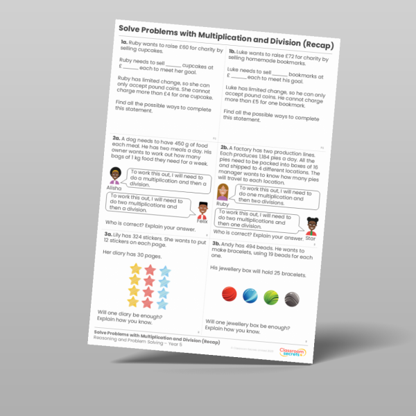 Year 5 Solve Problems With Multiplication And Division Recap Reasoning And Problem Solving ...