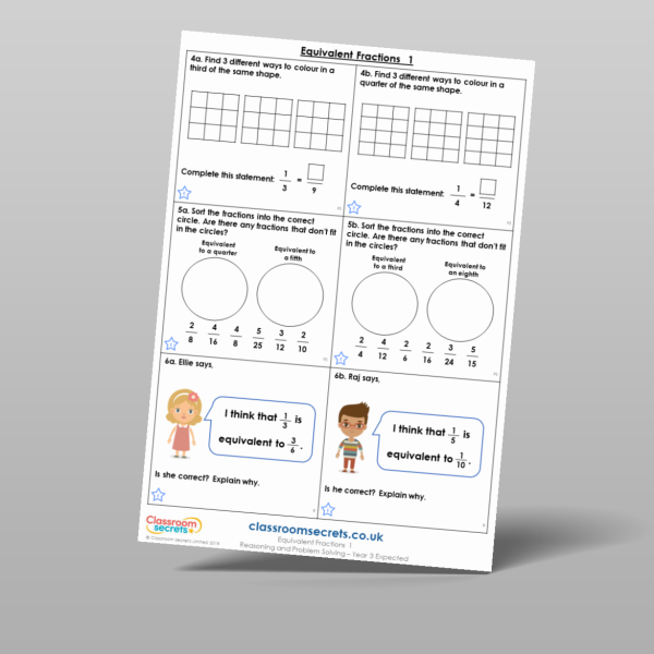 Year 3 Equivalent Fractions 1 Reasoning And Problem Solving Resource ...