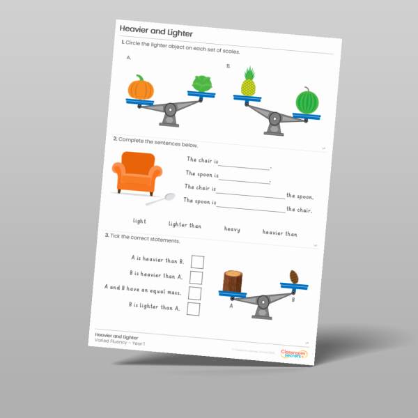 Year 1 Heavier And Lighter Varied Fluency 2 Resource | Classroom Secrets