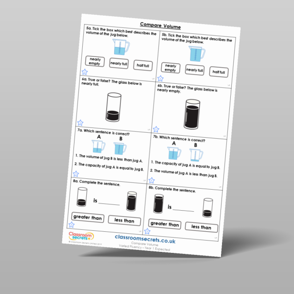 Year 1 Compare Volume Varied Fluency Resource | Classroom Secrets