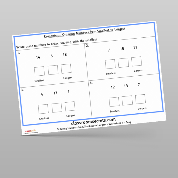 KS1 Ordering Numbers From Smallest To Largest Reasoning Test Practice ...