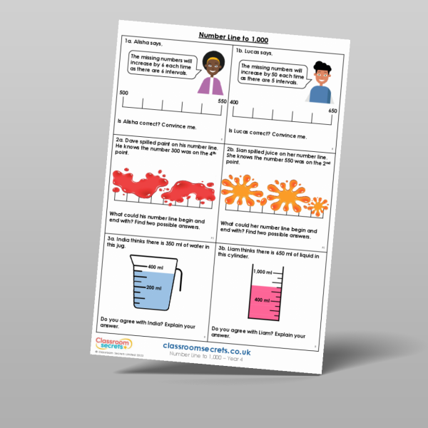 Year 4 Number Line To 1 000 Reasoning And Problem Solving Resource ...