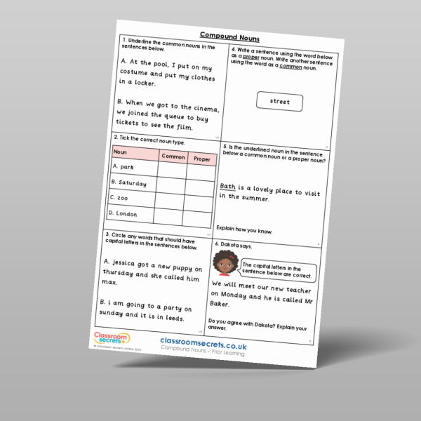 Year 2 Compound Nouns Prior Learning Resource | Classroom Secrets