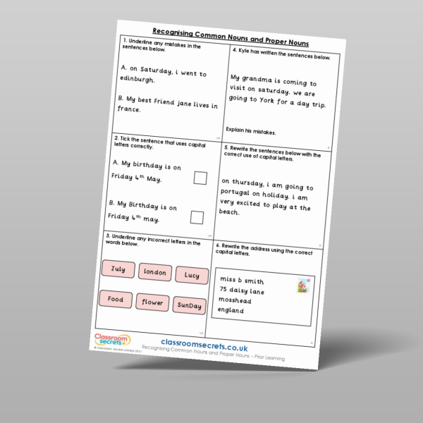 Year 2 Recognising Common Nouns And Proper Nouns Prior Learning ...