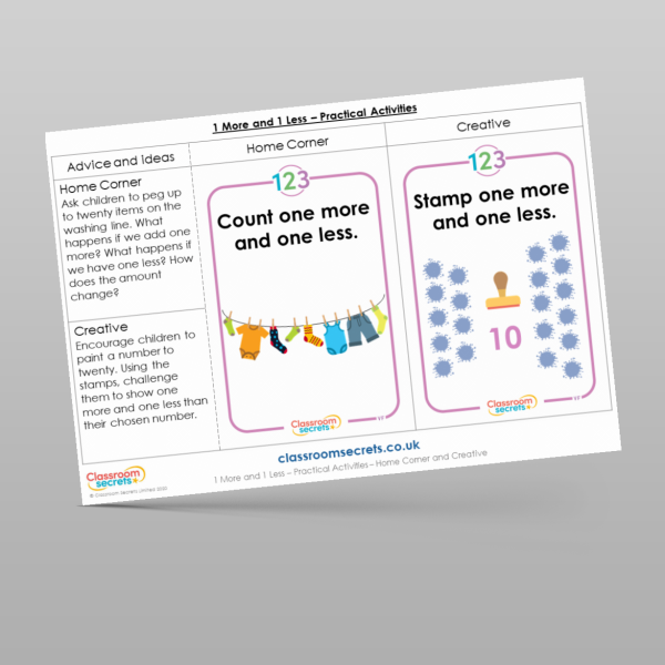 Year 1 1 More And 1 Less Practical Activities Resource | Classroom Secrets Year 1 1 More And 1 Less Practical Activities Resource | Classroom Secrets
