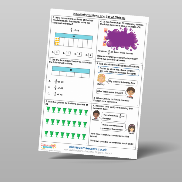 Year 3 Non Unit Fractions Of A Set Of Objects Mixed Activity Resource Classroom Secrets