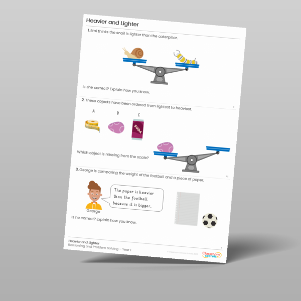 Year 1 Heavier And Lighter Reasoning And Problem Solving 2 Resource ...