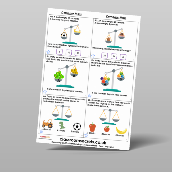 Year 1 Compare Mass Reasoning And Problem Solving Resource | Classroom ...