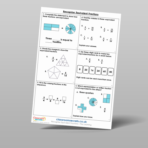 Year 4 Recognise Equivalent Fractions Prior Learning Resource ...