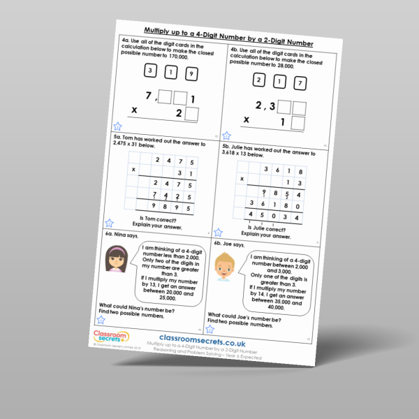 Year 6 Multiply Up To A 4 Digit Number By A 2 Digit Number Reasoning ...