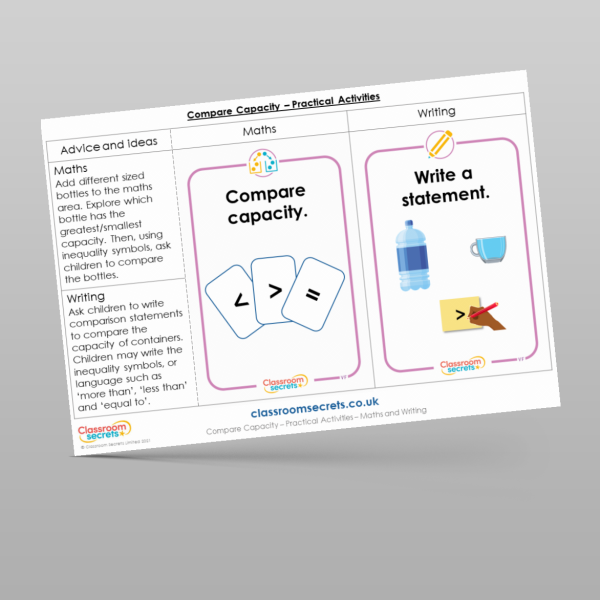 Year 1 Compare Capacity Practical Activities Resource | Classroom Secrets