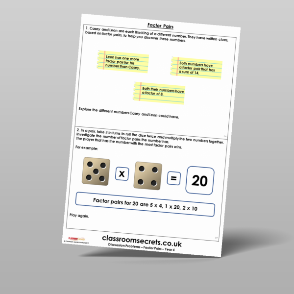 Year 4 Factor Pairs Discussion Problem Resource | Classroom Secrets