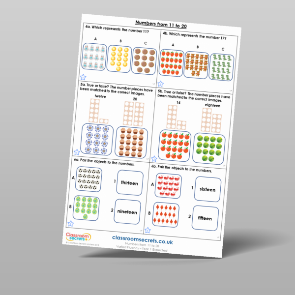 Year 1 Numbers From 11 To 20 Varied Fluency Resource | Classroom Secrets