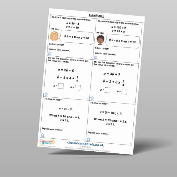Year 6 Substitution Reasoning And Problem Solving Resource | Classroom ...