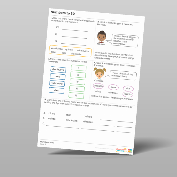 Year 3 Spanish Numbers To 30 Main Activity Resource | Classroom Secrets