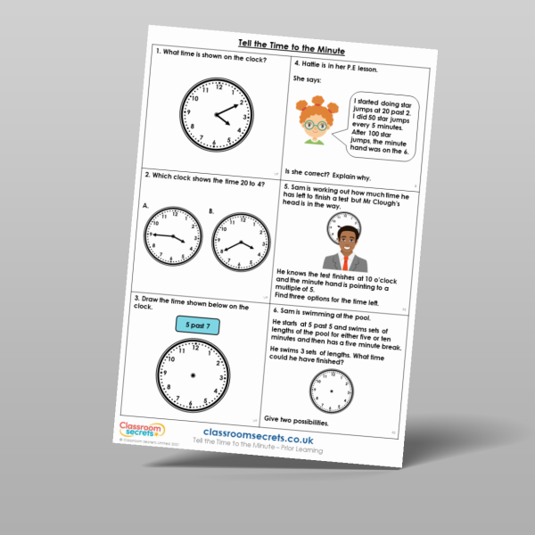 Year 3 Tell The Time To The Minute Prior Learning Resource | Classroom ...