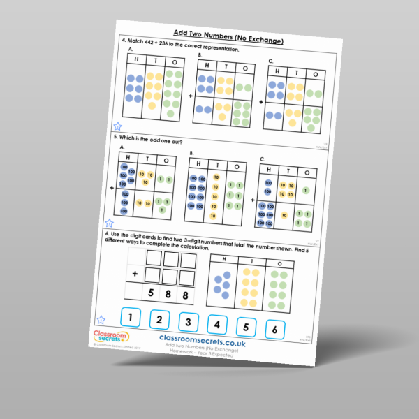 Year 3 Add Two Numbers No Exchange Homework Resource | Classroom Secrets