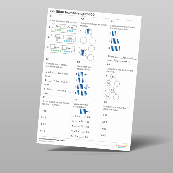 Year 2 Partition Numbers Up To 100 Fluency Matrix Resource | Classroom ...