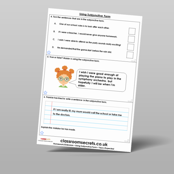 Year 6 Using Subjunctive Form Homework Resource | Classroom Secrets