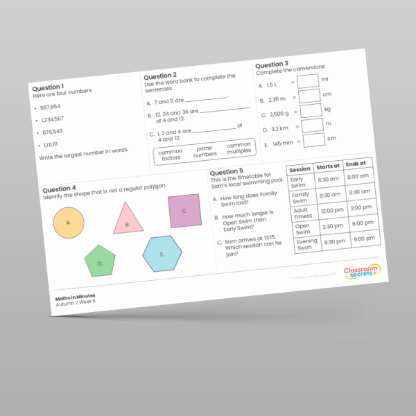 Year 6 Autumn 2 Week 6 Maths In Minutes Resource | Classroom Secrets