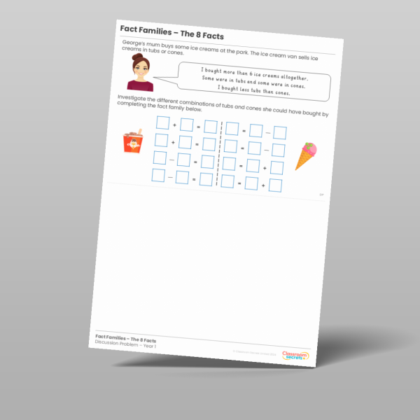 Year 1 Fact Families The 8 Facts Discussion Problem Resource ...