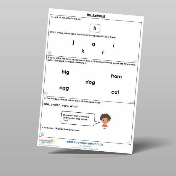 Year 1 The Alphabet Homework Resource | Classroom Secrets