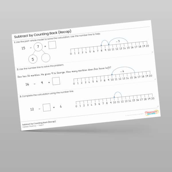 Year 1 Subtract By Counting Back Recap Varied Fluency Resource ...
