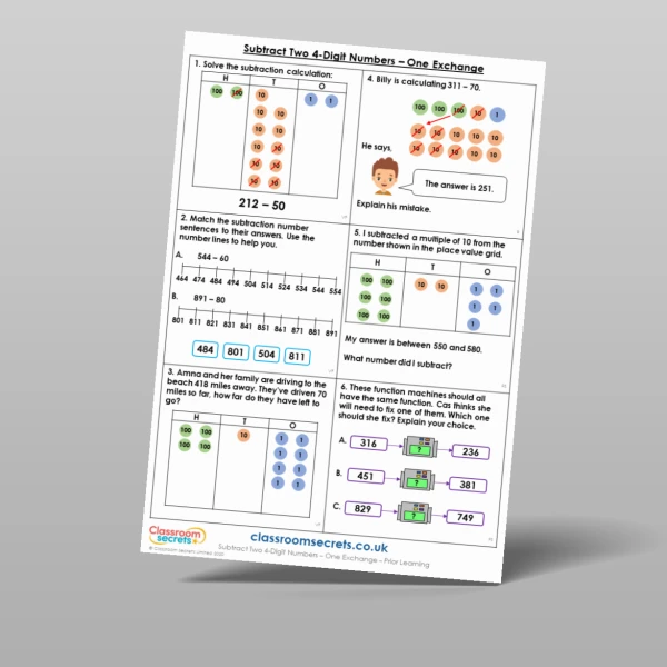 Year 4 Add Two 4 Digit Numbers One Exchange Prior Learning Resource Year 4 Add Two 4 Digit Numbers One Exchange Prior Learning Resource