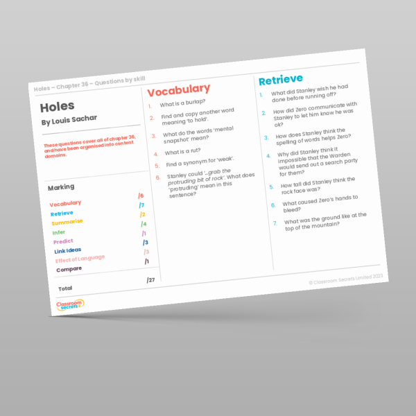 UKS2 Reading Skills Holes Chapter 36 Resource | Classroom Secrets