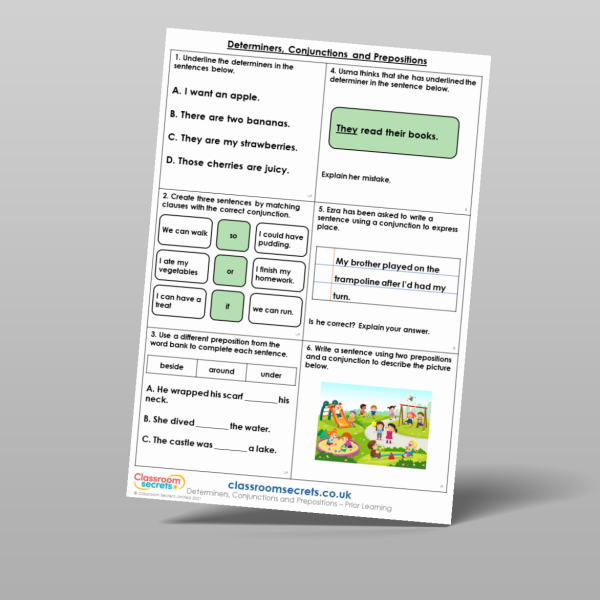 Year 6 Identifying Determiners Conjunctions And Prepositions In ...
