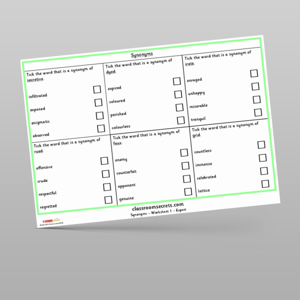 KS2 Synonyms Test Practice Resource | Classroom Secrets