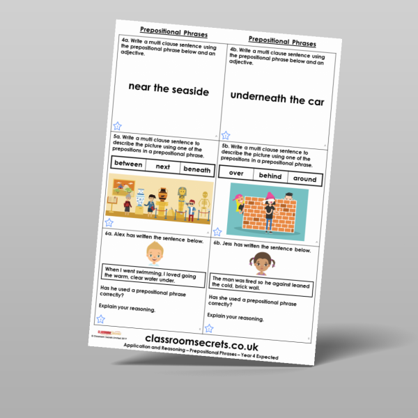 Year 4 Prepositional Phrases Application And Reasoning Resource ...
