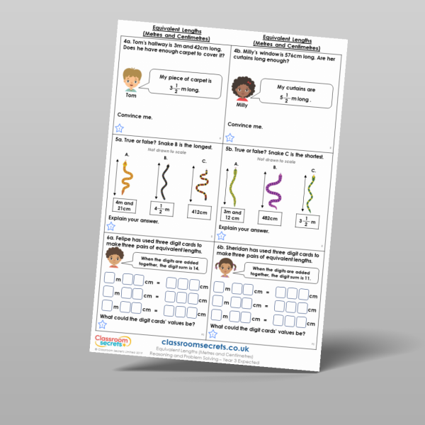 Year 3 Equivalent Lengths Metres And Centimetres Reasoning And Problem Solving 2 Resource