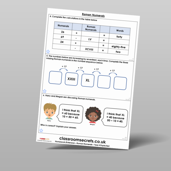 Year 4 Roman Numerals Homework Resource | Classroom Secrets