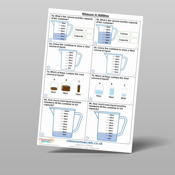 Year 2 Measure In Millilitres Varied Fluency Resource | Classroom Secrets