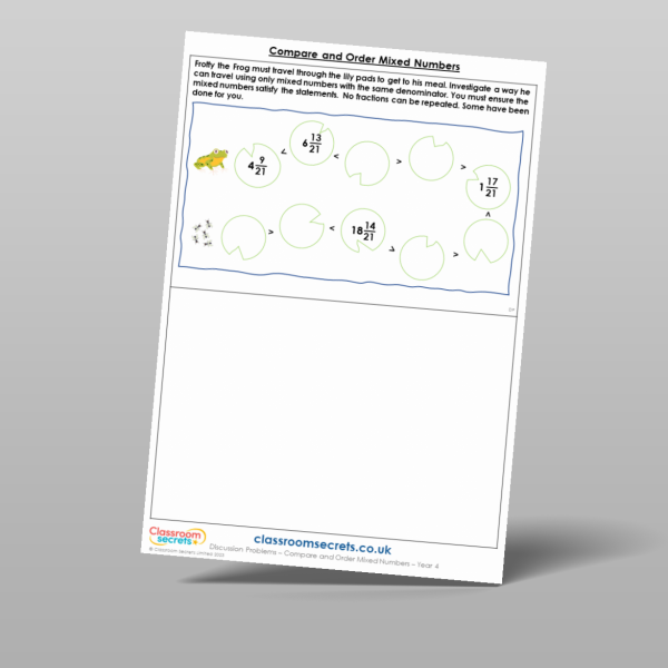 Year 4 Compare And Order Mixed Numbers Discussion Problem Resource ...